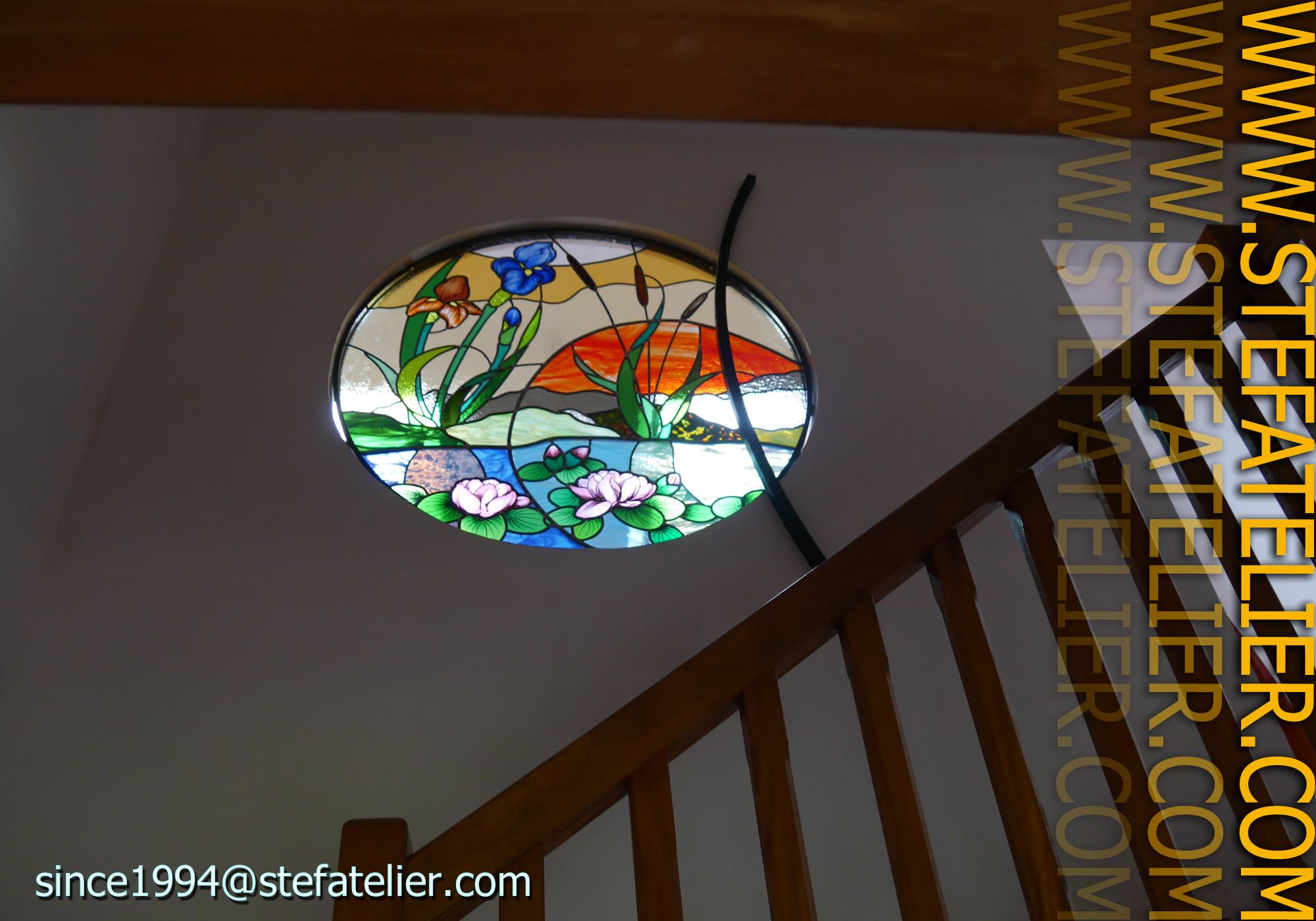 Vitrail rond aux nénuphars – Stef Atelier Vitraux d art