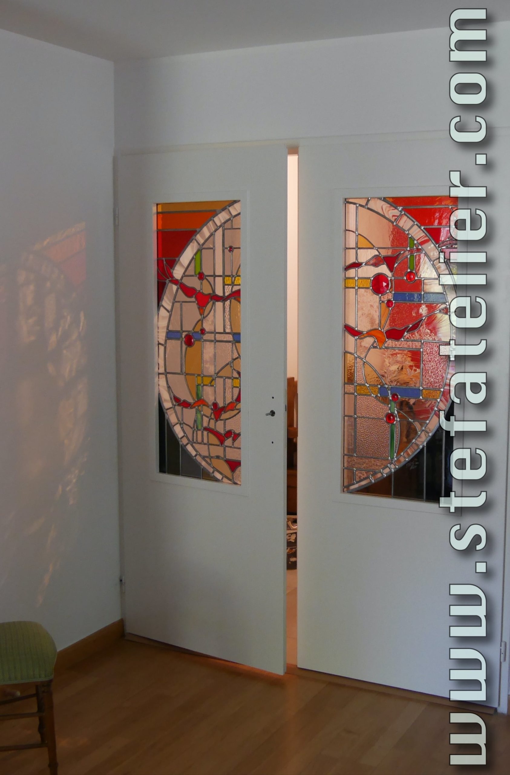 Vitrail moderne pour double porte – Stef Atelier Vitraux d art